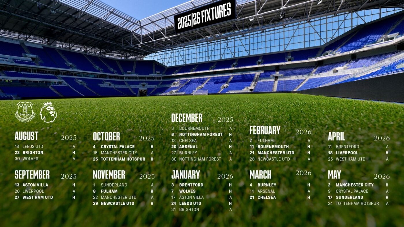 Everton Fixtures Released - Grand Old Team